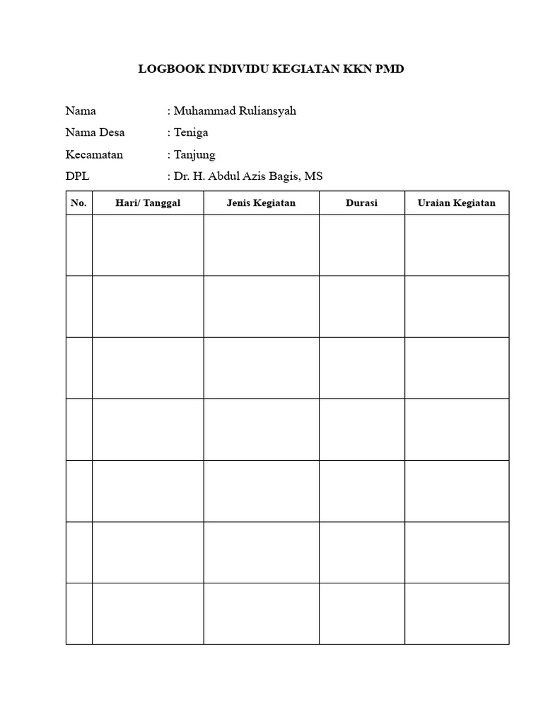 Logbook Individu Kegiatan KKN PMD | PDF