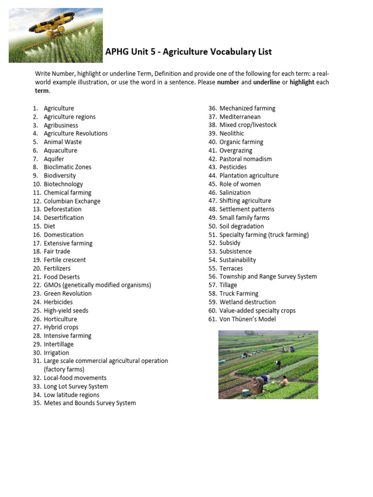 Unit 5 Vocabulary - Agriculture | PDF | Agriculture | Intensive Farming