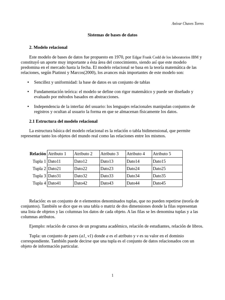 2 - Modelo Relacional - Parte 1 | PDF | Modelo relacional | Bases de datos