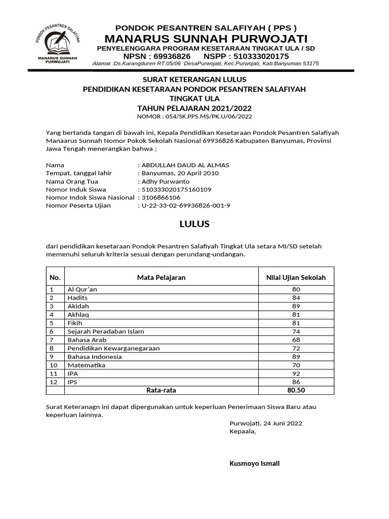 Format Surat Kelulusan | PDF
