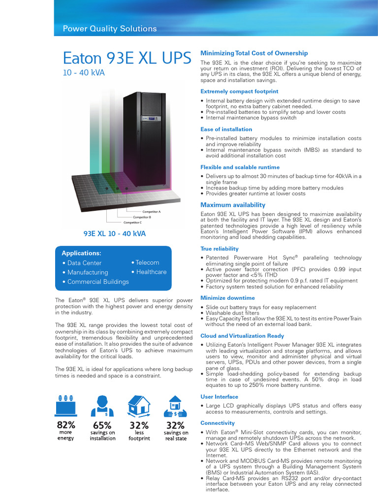 eaton-93e-xl-ups-brochure-en-us-east-asia | PDF | Relay | Reliability Engineering