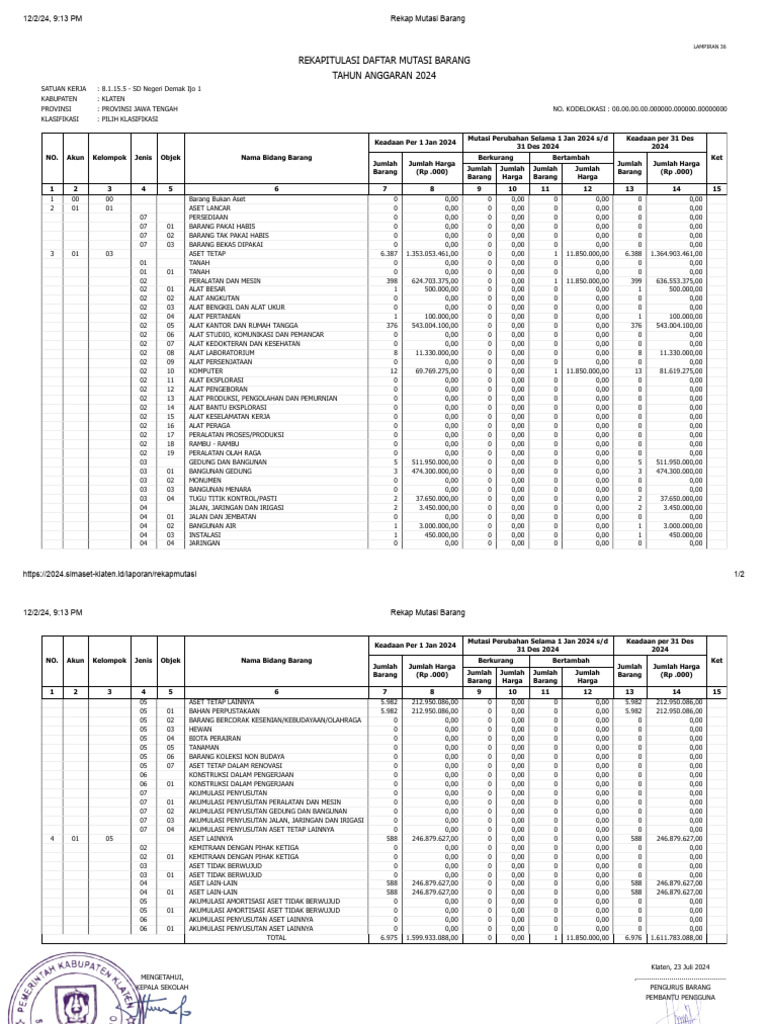 Sistem Informasi Manajemen Aset _ Rekap Mutasi Barang | PDF