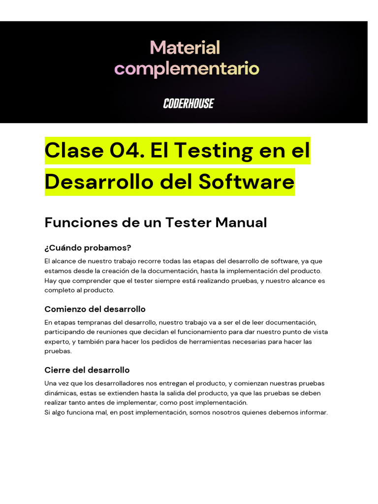 Clase 4 - El Testing En El Desarrollo Del Software | PDF | Software ... Clase 4 - El Testing En El Desarrollo Del Software | PDF | Software ...