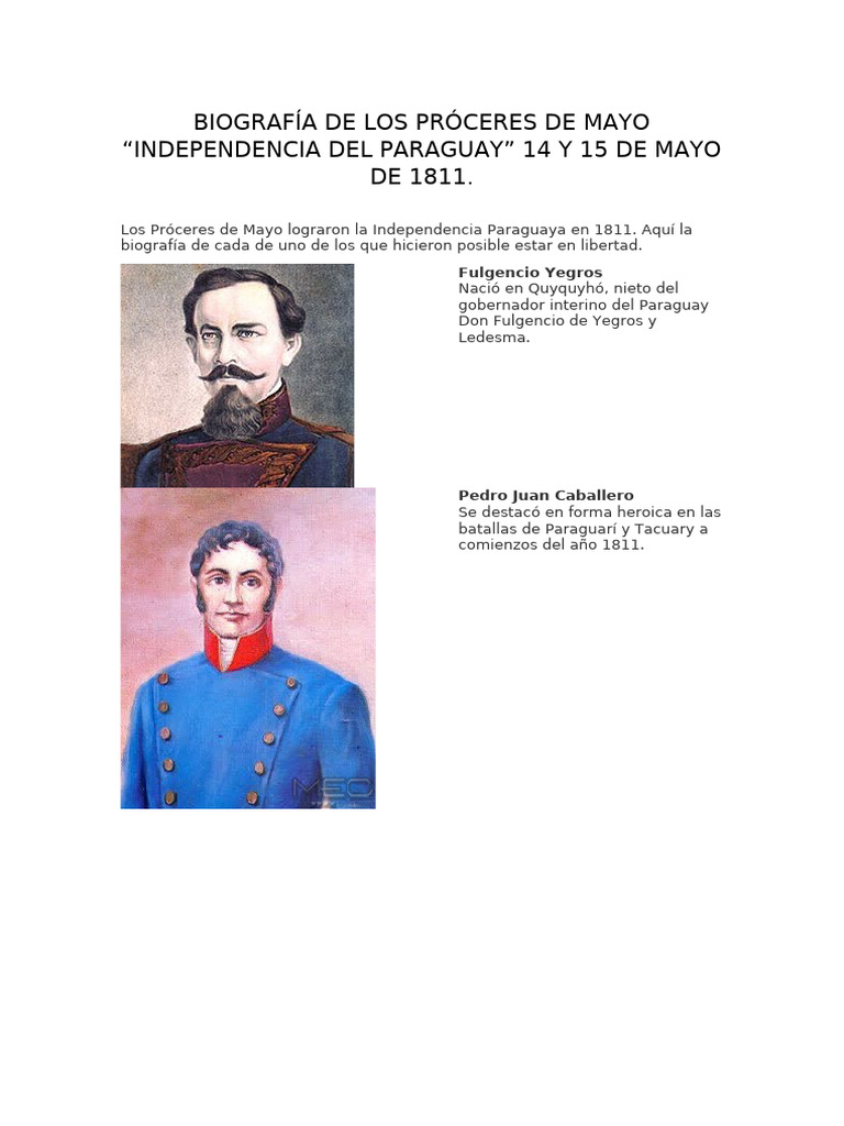 BIOGRAFÍA DE LOS PRÓCERES DE MAYO | PDF