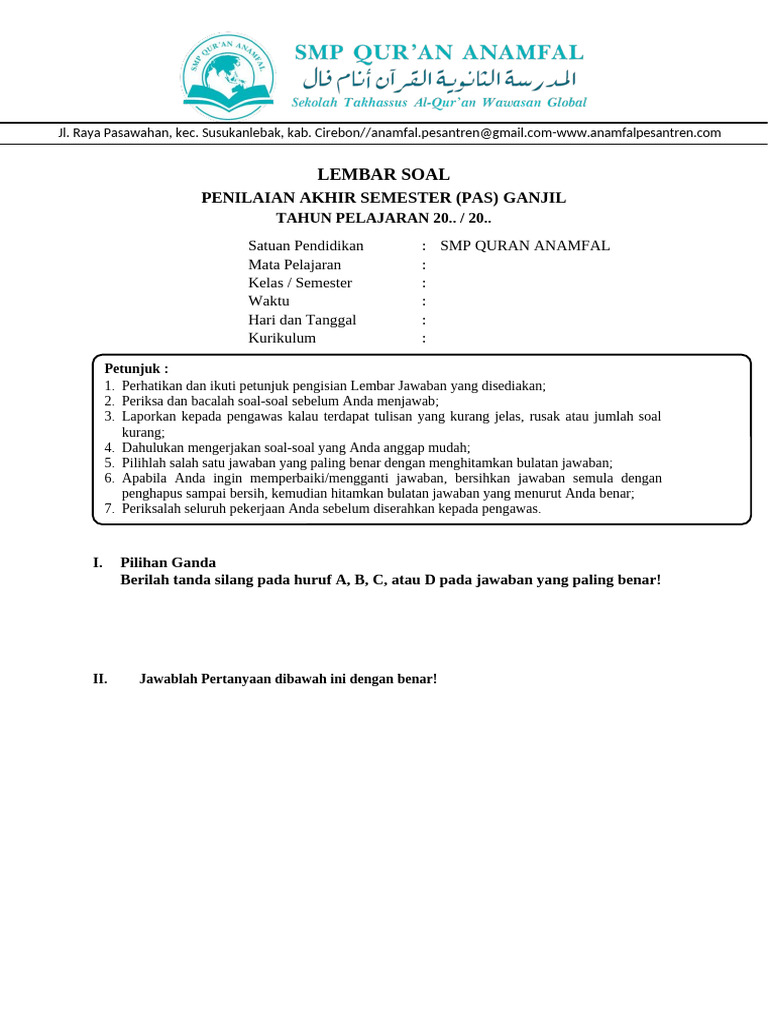 Soal Penilaian Akhir Semester SMP Quran | PDF