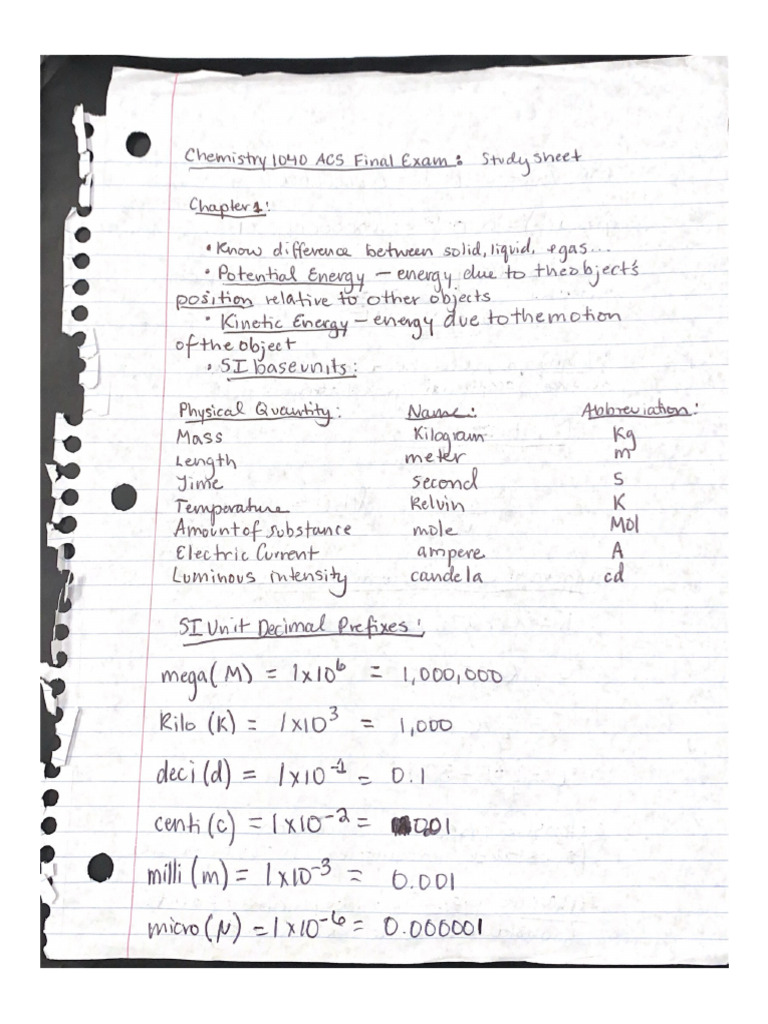 HU ACS Final GEN CHEM 1 Study Guide Topics | PDF