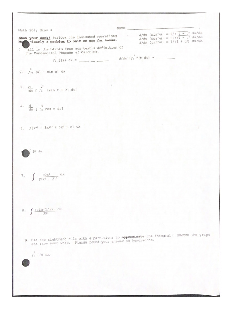 Math 201, Exam 4 | PDF