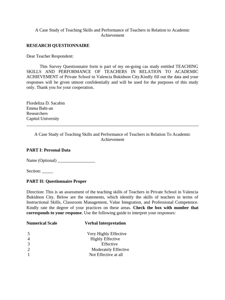 case study questionnaire MIP | PDF | Teachers | Teaching Method