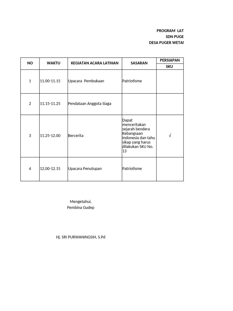Program Mingguan IDA OK | PDF