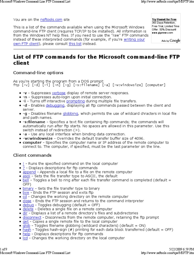 FTP Command | PDF | Command Line Interface | File Transfer Protocol