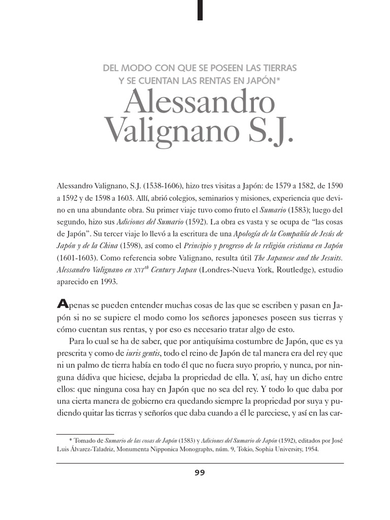Alessandro Valignano - de Como Se Poseen Las Tierras en Japón | PDF ...