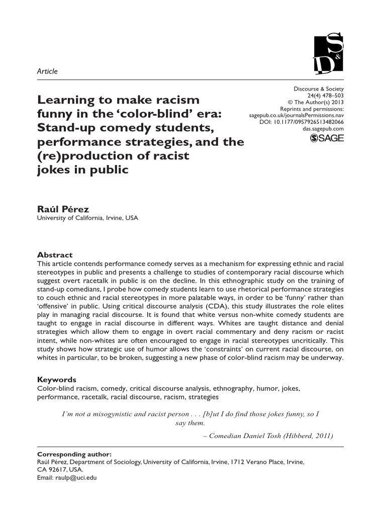 Learning To Make Racism Funny - Pérez | PDF | Racism | Discrimination ...