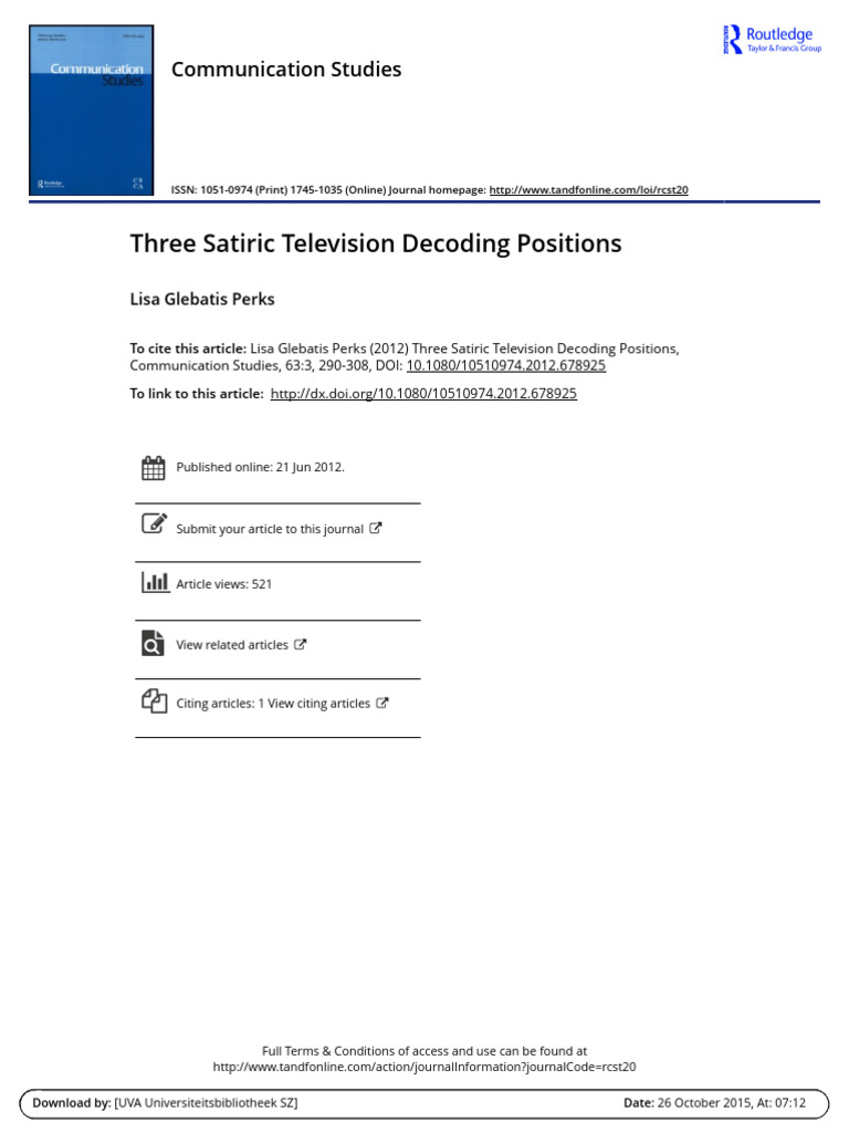 Three Satiric Television Decoding Positions - Lisa Perks | PDF | Focus ...