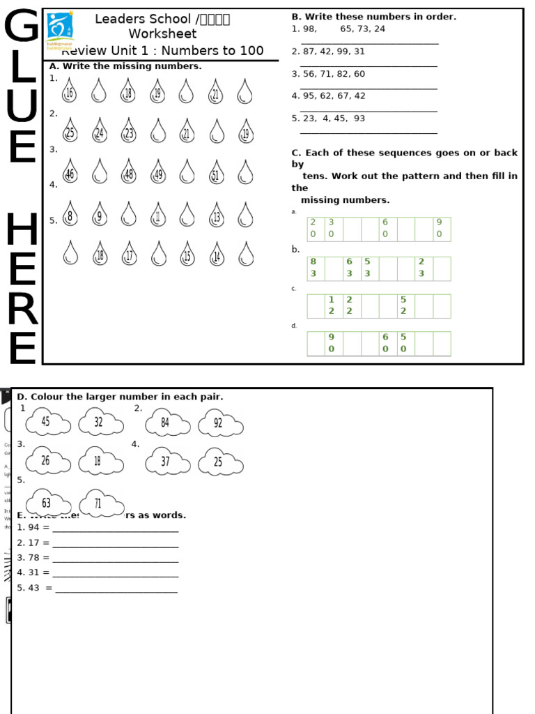 Review - Unit 1 (Numbers To 100) | PDF