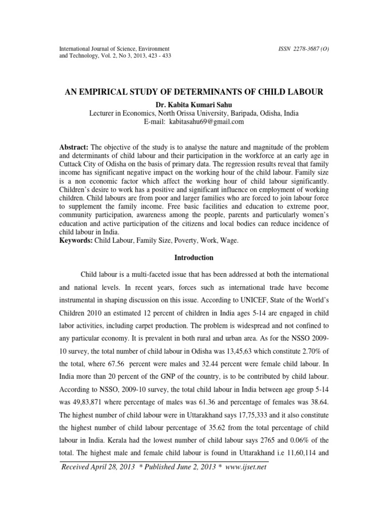 Child Labour Determinants in Odisha | PDF | Labour Economics ...