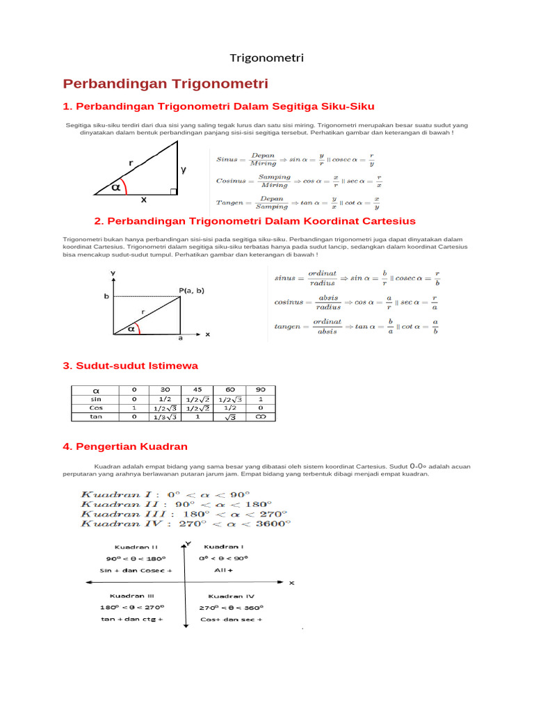 Perbandingan Trigonometri dan Kuadran | PDF