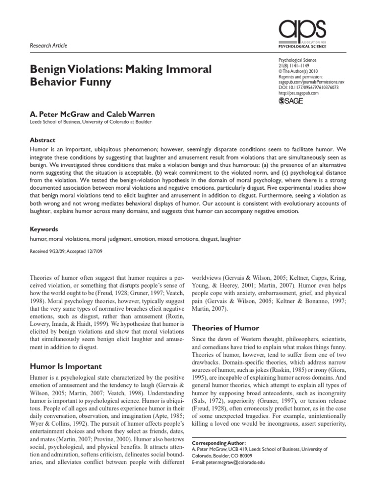 Benign Violations - McGraw - Warren | PDF | Humour | Emotions