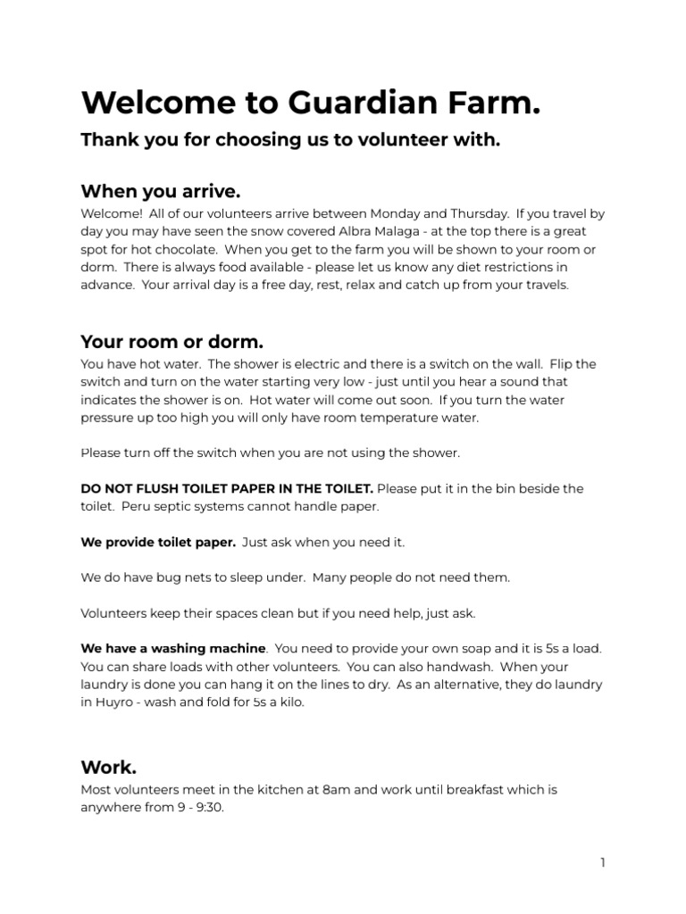 Volunteer Guide for Guardian Farm | PDF | Cuisine | Foods