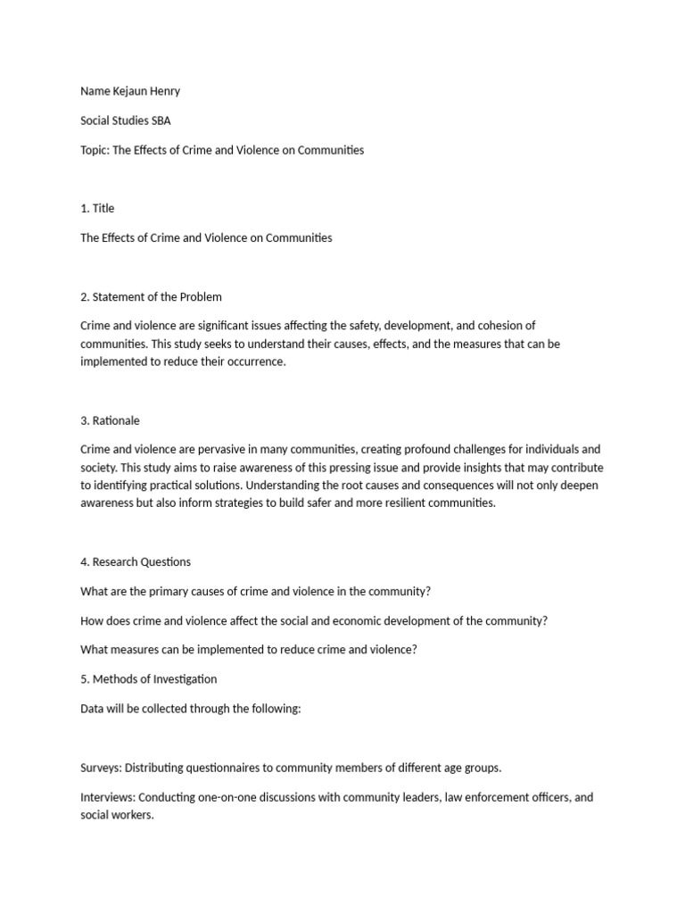 Social Studies SBA | PDF | Violence | Crimes
