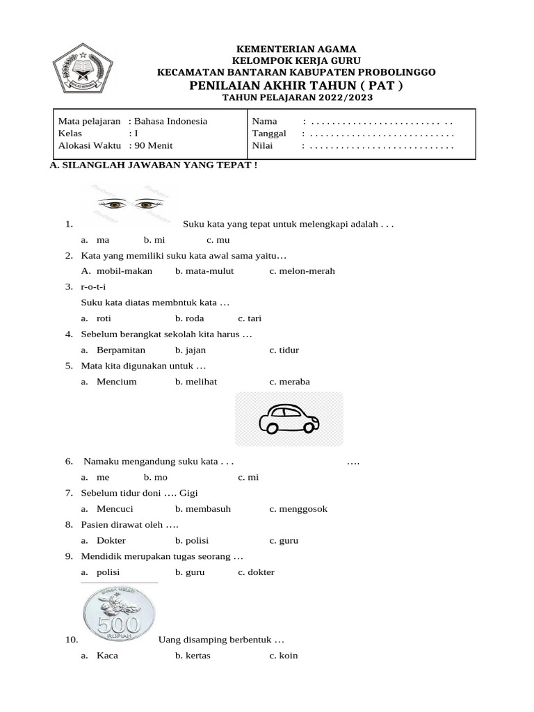 SOAL BHS INDONESIA KLS 1 ok | PDF