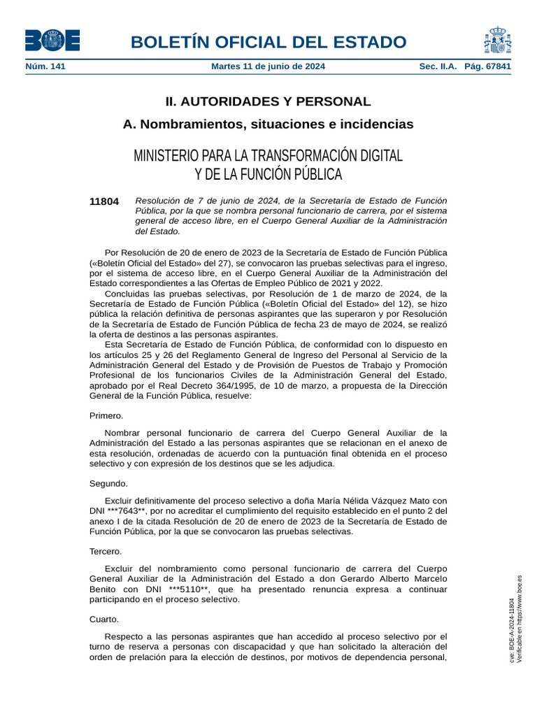 Boe A 2024 11804 | PDF | Ministerio (Departamento de Gobierno) | Gobierno