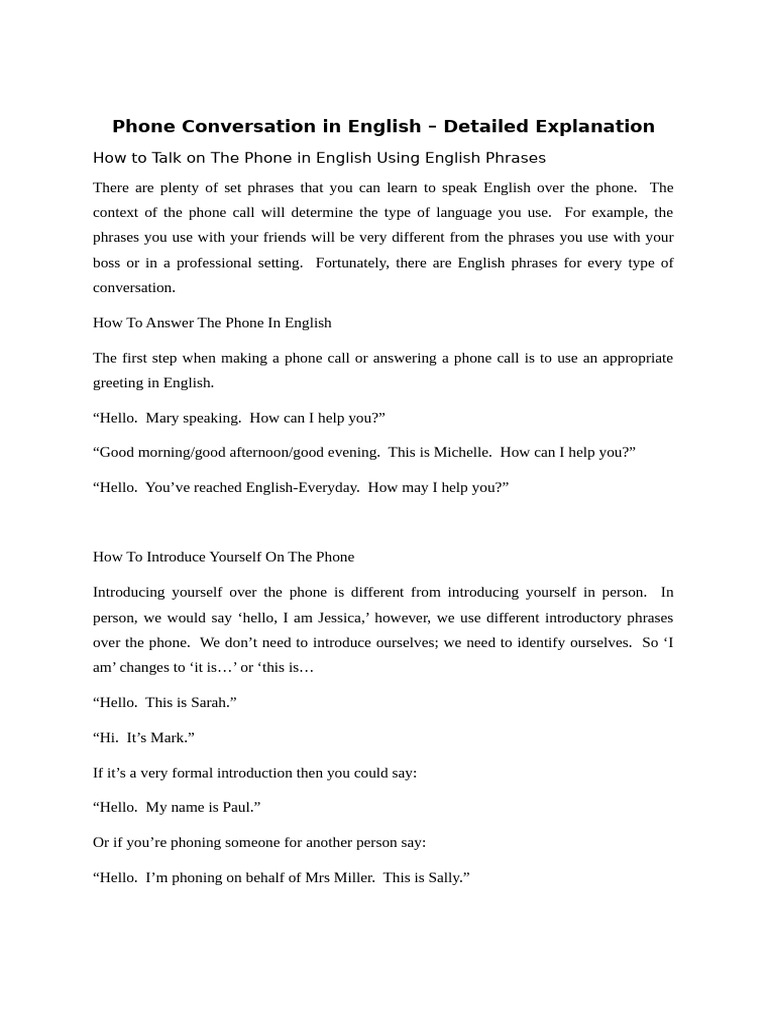 Phone Conversation Phrases in English | PDF