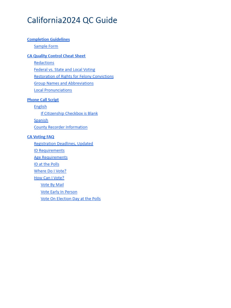 CA QC Guide (2024) LCV (Based On AZ Needs Edits0 | PDF | Identity Document | Elections