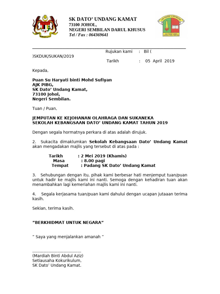 SURAT JEMPUTAN AJK PIBG 2019 - Copy | PDF