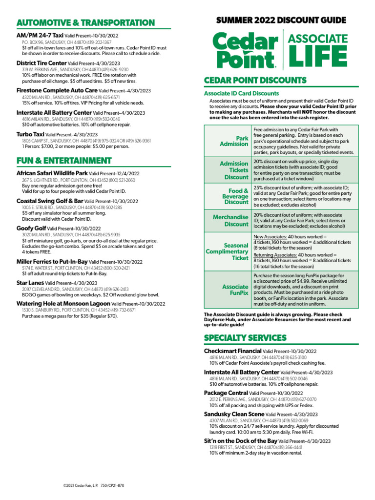 Cedar Point Summer 2022 Discounts Guide | PDF