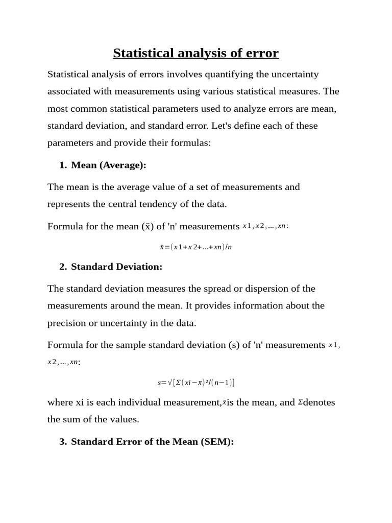 Statistical Analysis of Error | PDF