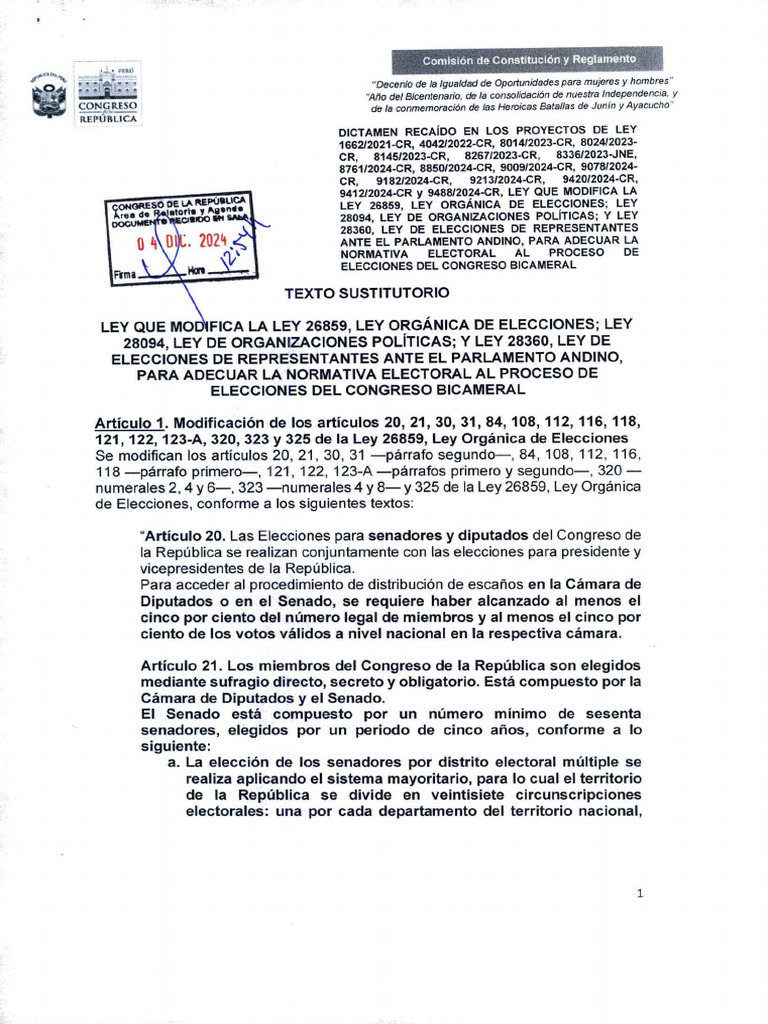 Texto Sustitutorio Del Proyecto de Ley 166 | PDF
