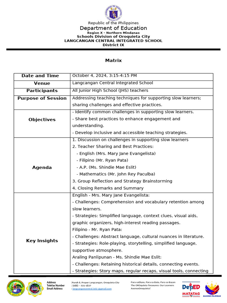 MATRIX COLLAB Oct 4 2024 | PDF | Learning | Cognitive Science