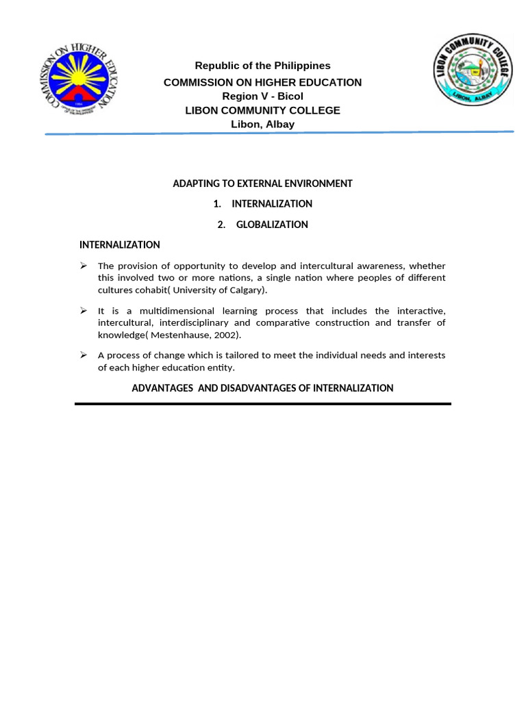 Adapting To External Environment 1. Internalization 2. Globalization ...