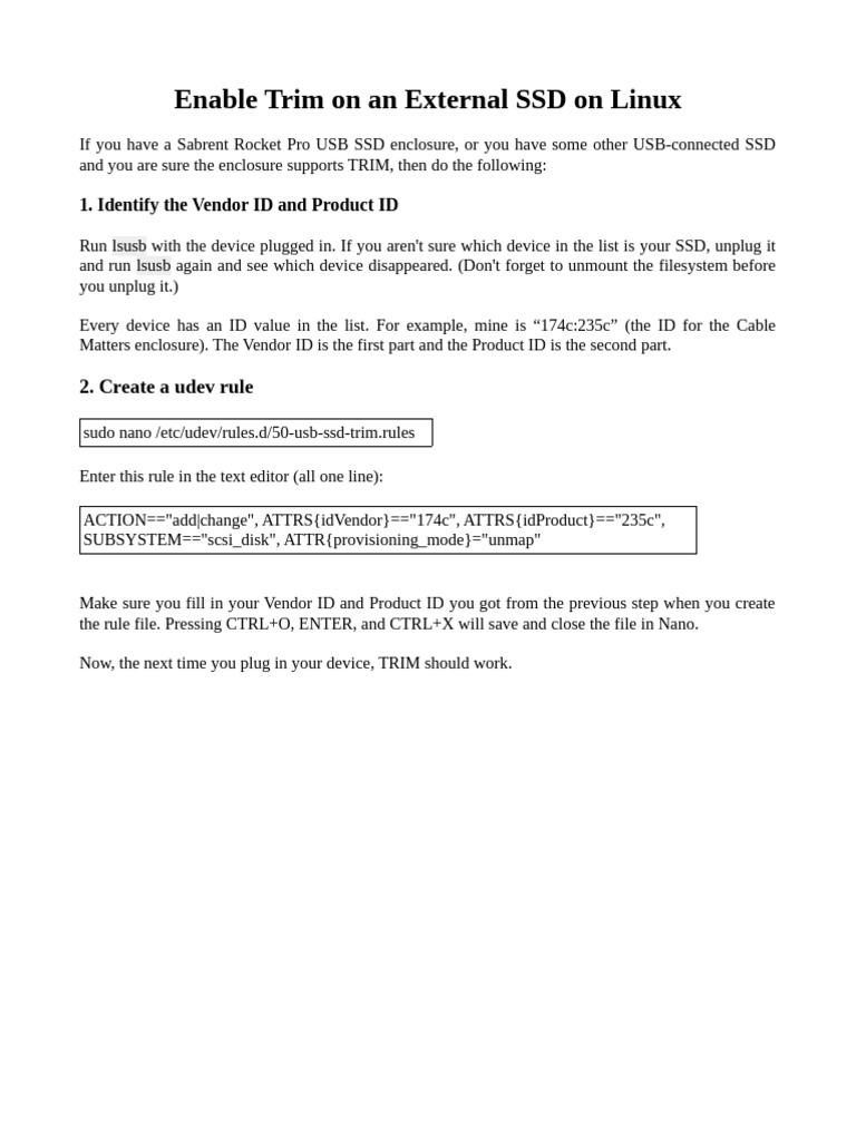 Enable Trim On An External SSD On Linux | PDF