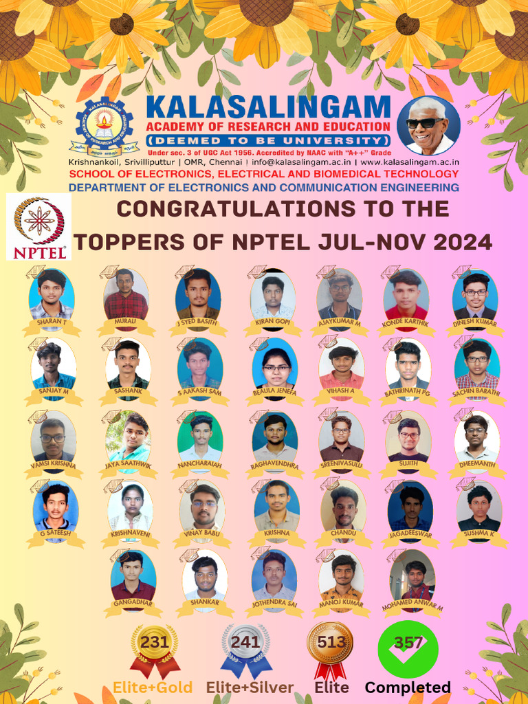 Appreciation NPTEL Toppers ECE July Nov 2024 Session | PDF