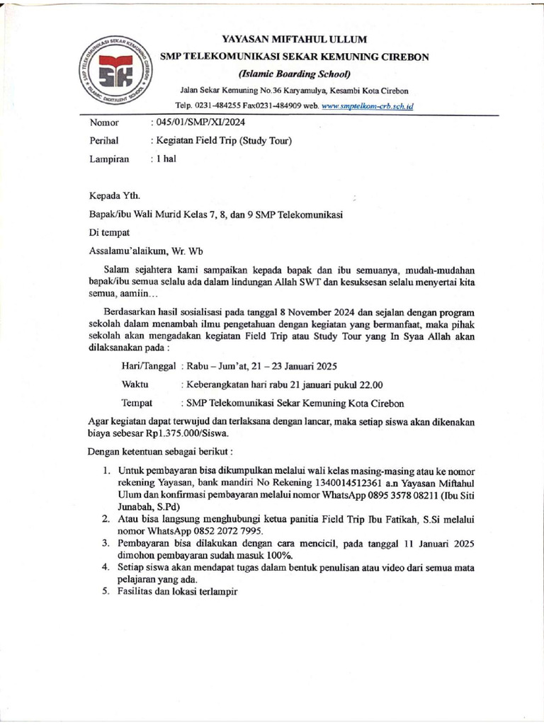 Surat pemberitahuan field trip (1) | PDF
