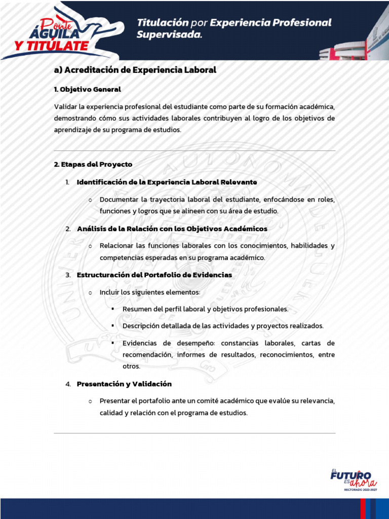 Titulacion Por Experiencia Profesional Supervisada | PDF | Evaluación | Sustentabilidad