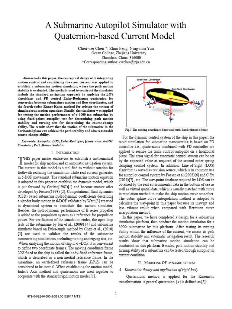 A Submarine Autopilot Simulator With Quaternion-Based Current Model | PDF | Computational Fluid ...