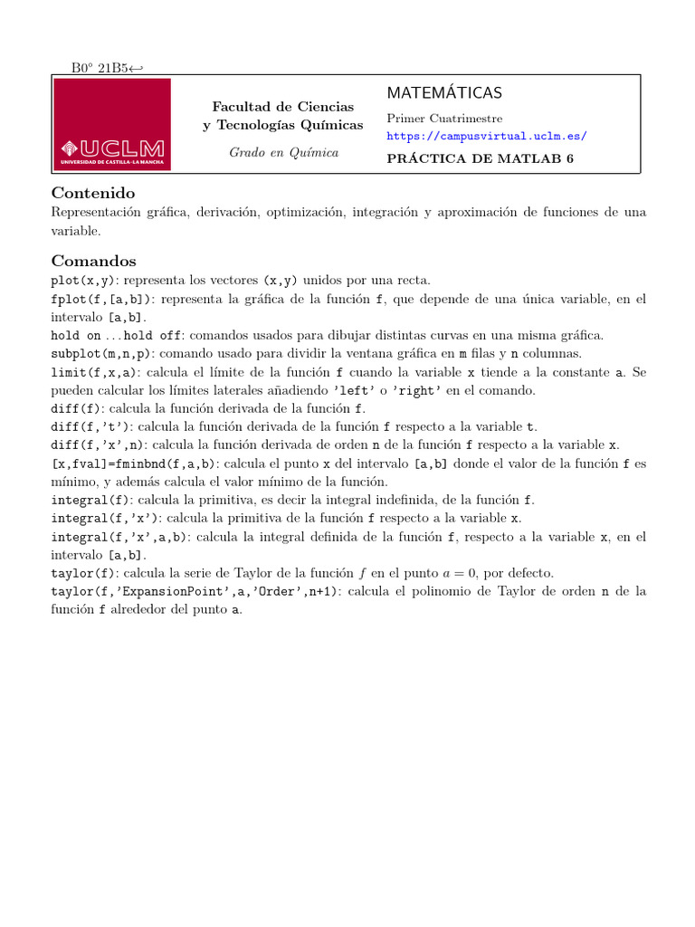Práctica de MATLAB: Funciones y Gráficas | PDF | Integral | Derivado