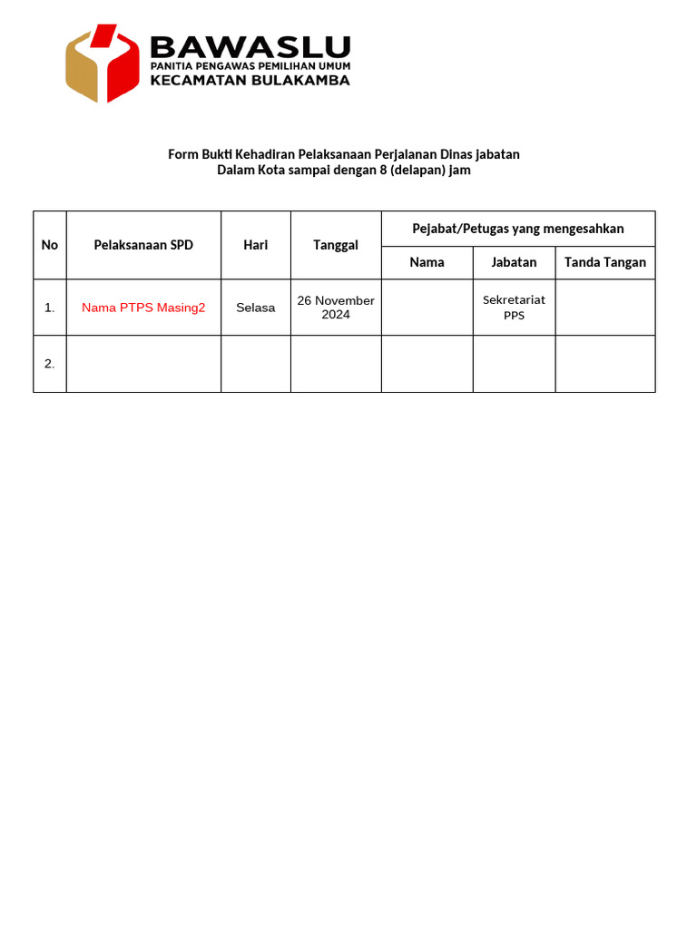 Contoh Format Perjadin PTPS | PDF