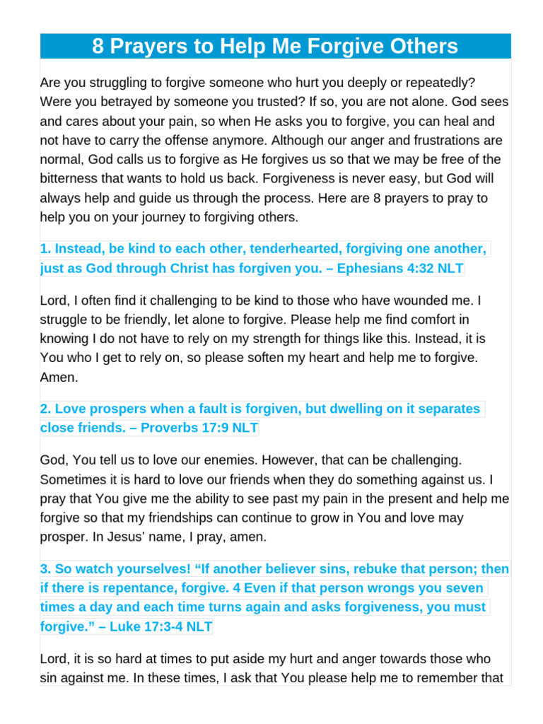 8 Prayers To Help Me Forgive Others | PDF | Forgiveness | Jesus