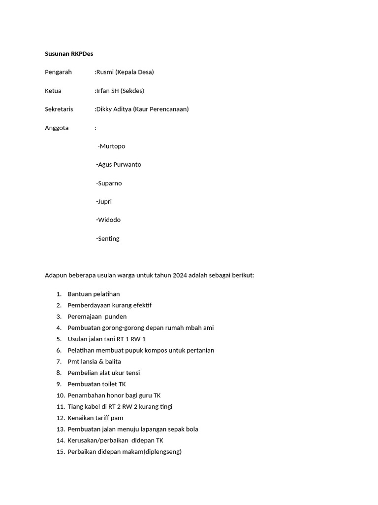 Susunan RKPDes | PDF