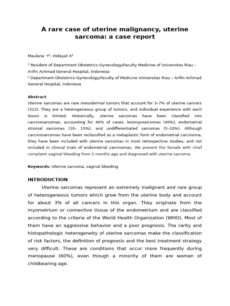A Rare Case of Uterine Malignancy, Uterine Sarcoma A Case Report | PDF ...