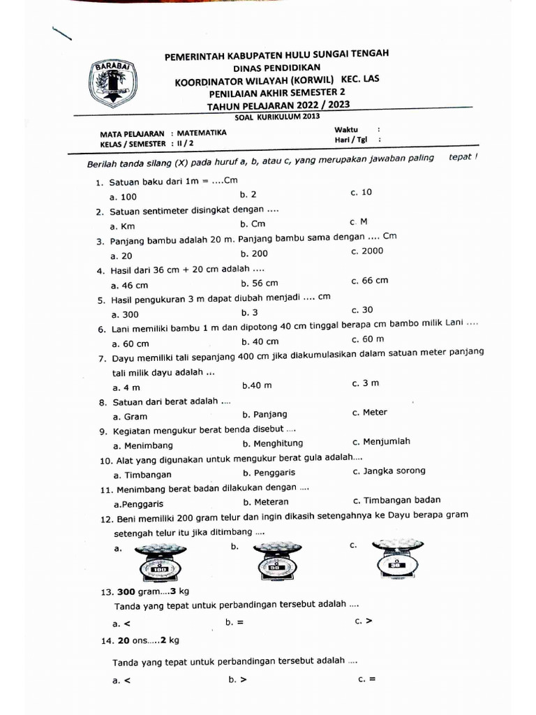 Soal MTK Kelas 2 | PDF