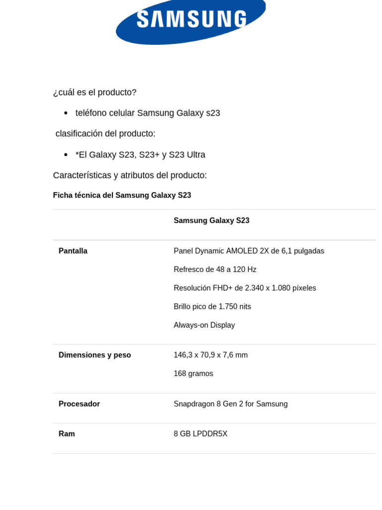 Especificaciones del Samsung Galaxy S23 | PDF | Business