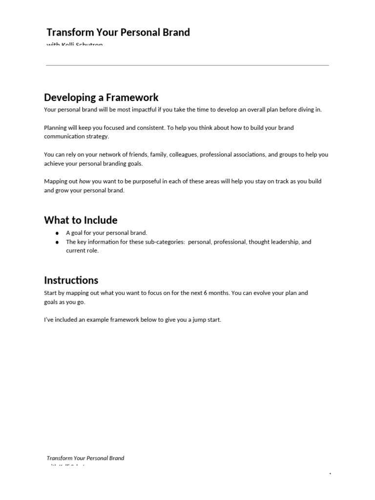 Transform Your Personal Brand - Worksheet | PDF | Cognition | Communication