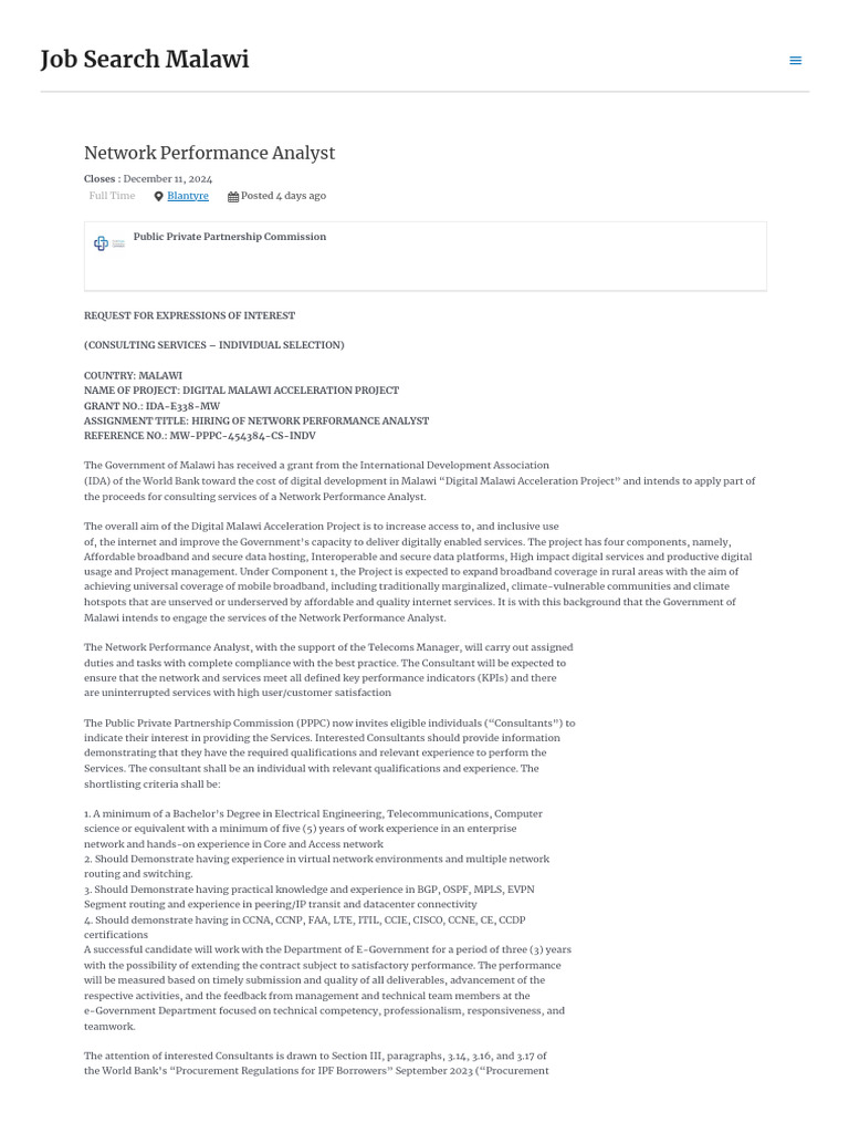 Network Performance Analyst - Job Search Malawi | PDF | Cisco ...