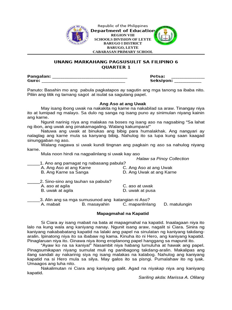 Q1 Periodical Test in Filipino 6 | PDF
