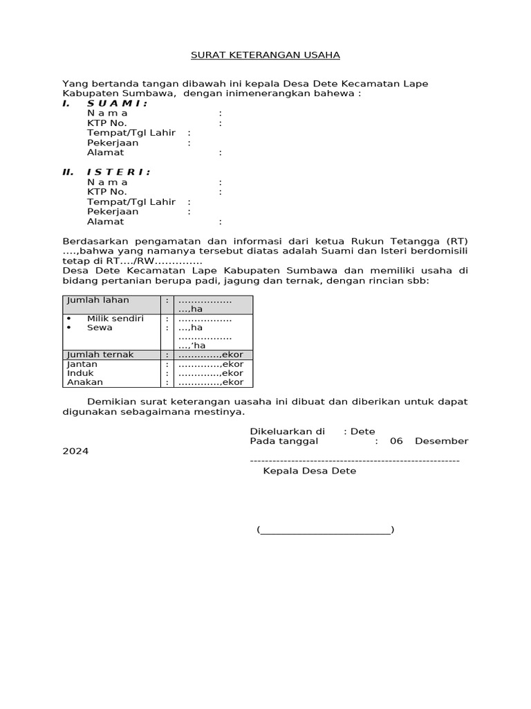 Surat Keterangan Usaha Bri | PDF