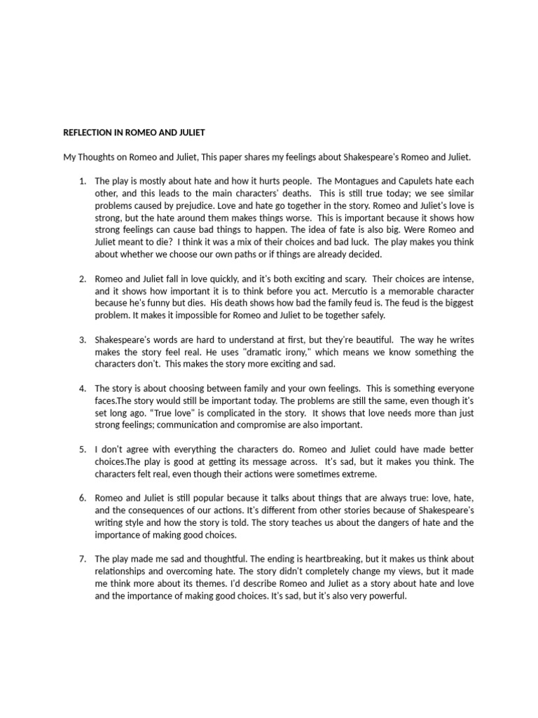 Reflection | PDF | Romeo And Juliet | Characters In Romeo And Juliet